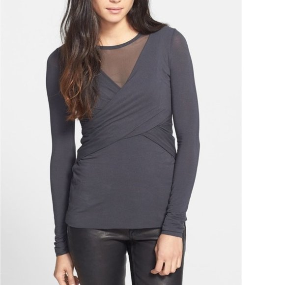 Bailey 44 | Tops | Bailey 44 Celestial Body Mesh Inset Faux Wrap Top ...